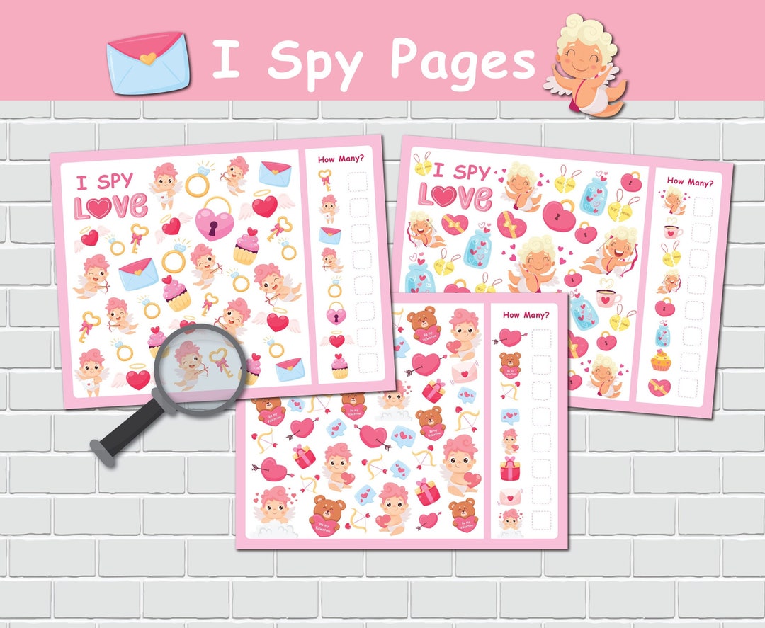 I Spy Valentine's Day, Look and Find Counting Game, Toddler Printables ...