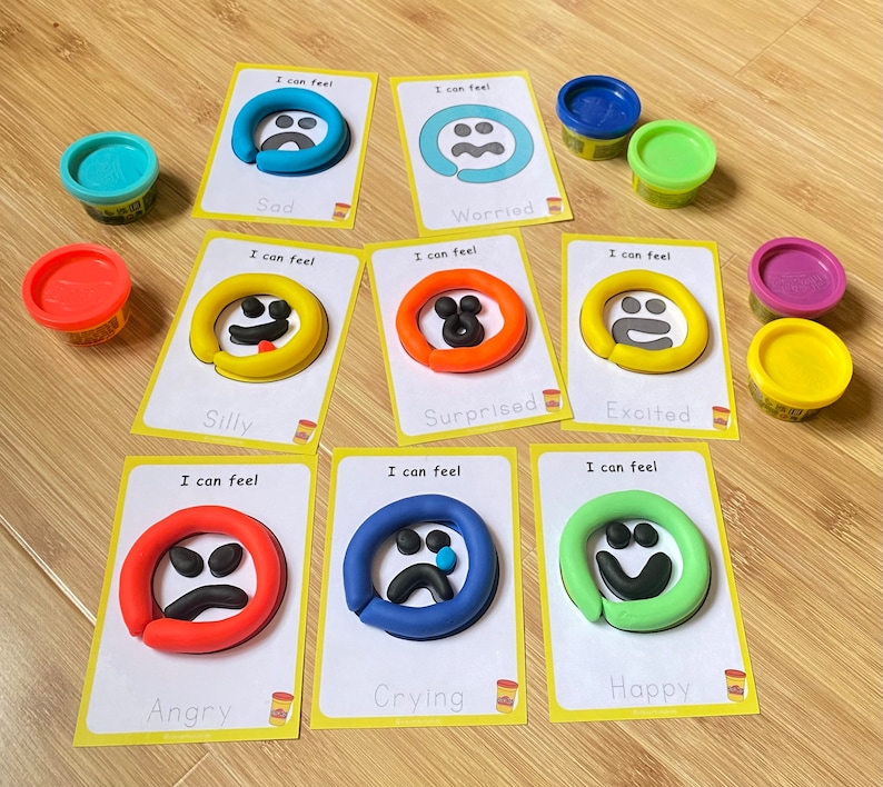 Emotions Play Doh Mats Activity, Printable Play Dough, Montessori Play ...