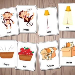 Opposites Matching Flashcards, Printable Activity, Pairing Cards ...