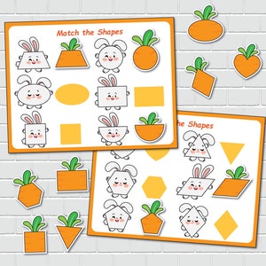 Bunny Shapes Sort and Match Activity, 2D Shapes, Spring Busy Book, File ...