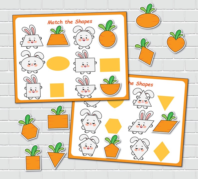 Bunny Shapes Sort and Match Activity, 2D Shapes, Spring Busy Book, File ...