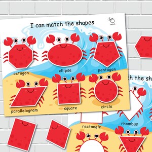 Crab Shape Matching Activity, 2D Shapes, Summer Busy Book Page, File ...
