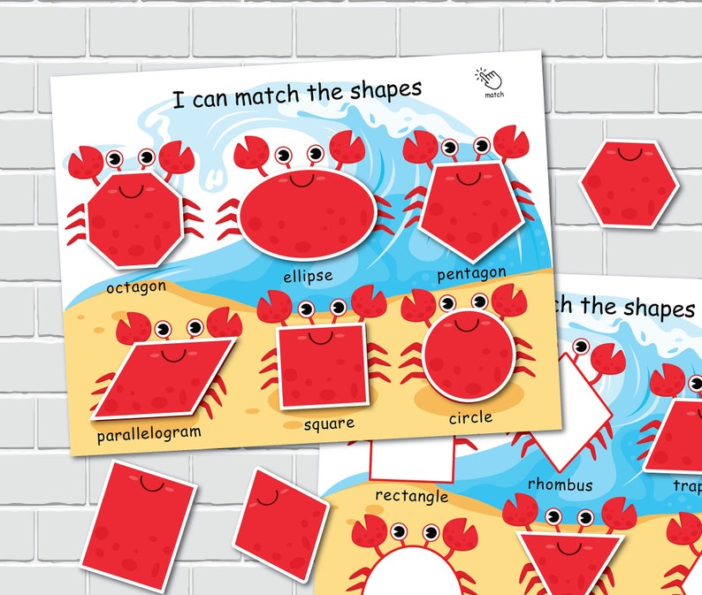 Crab Shape Matching Activity, 2D Shapes, Summer Busy Book Page, File ...