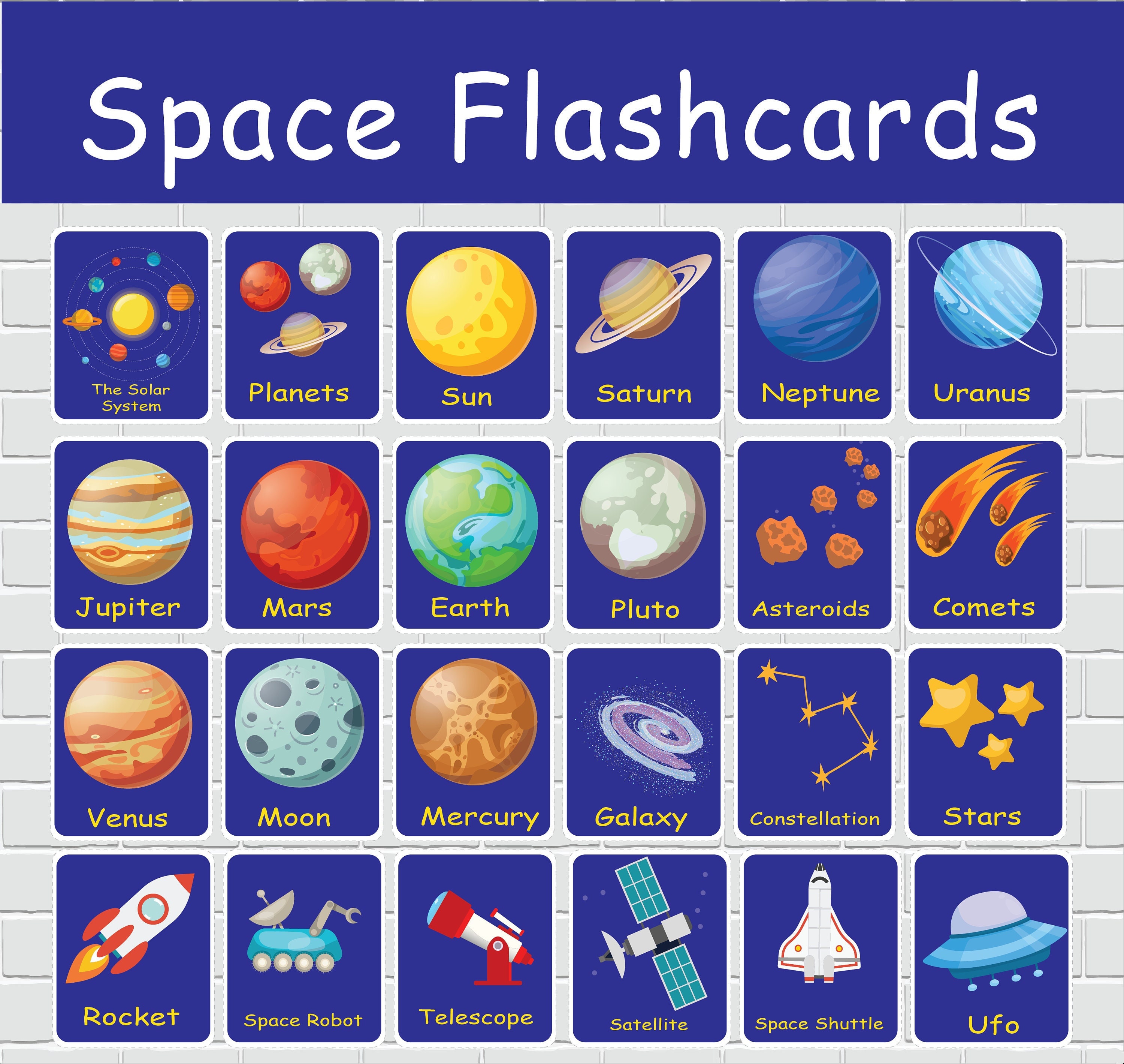 Outer Space Flashcards Montessori Material Homeschool - Etsy