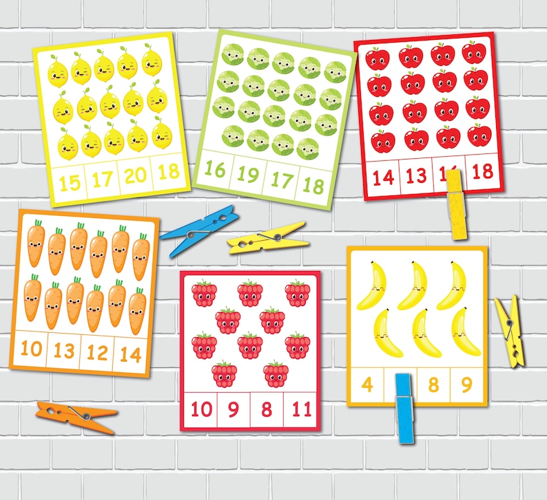 Clip and Count Cards 1-20, Toddler Counting Activity, Preschool ...
