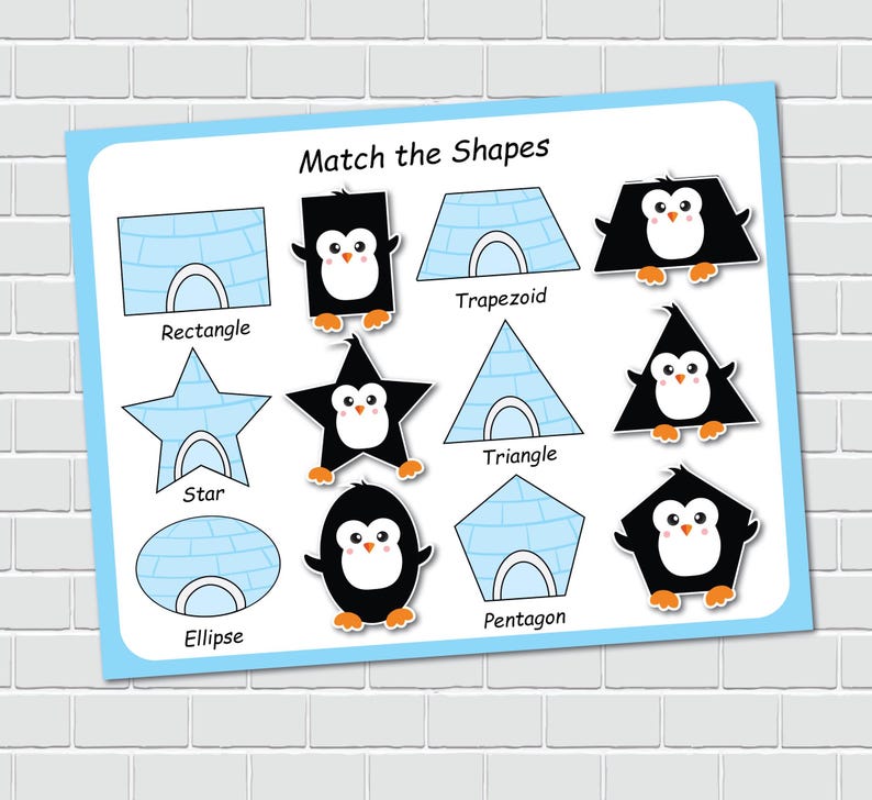 Penguin Shapes Activity, 2D Shapes, Winter Busy Book, File Folder Games ...