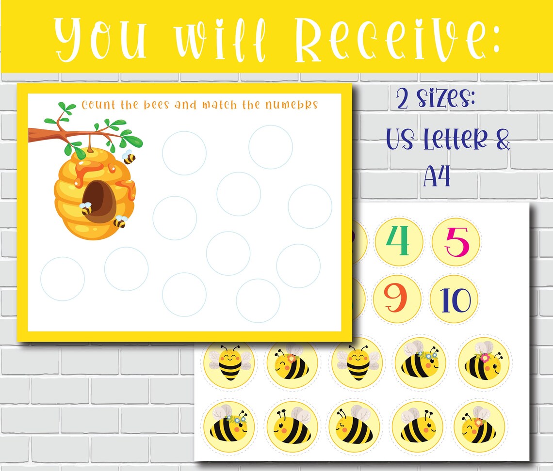 Bee Counting Printable Activity for Toddler Busy Book - Etsy