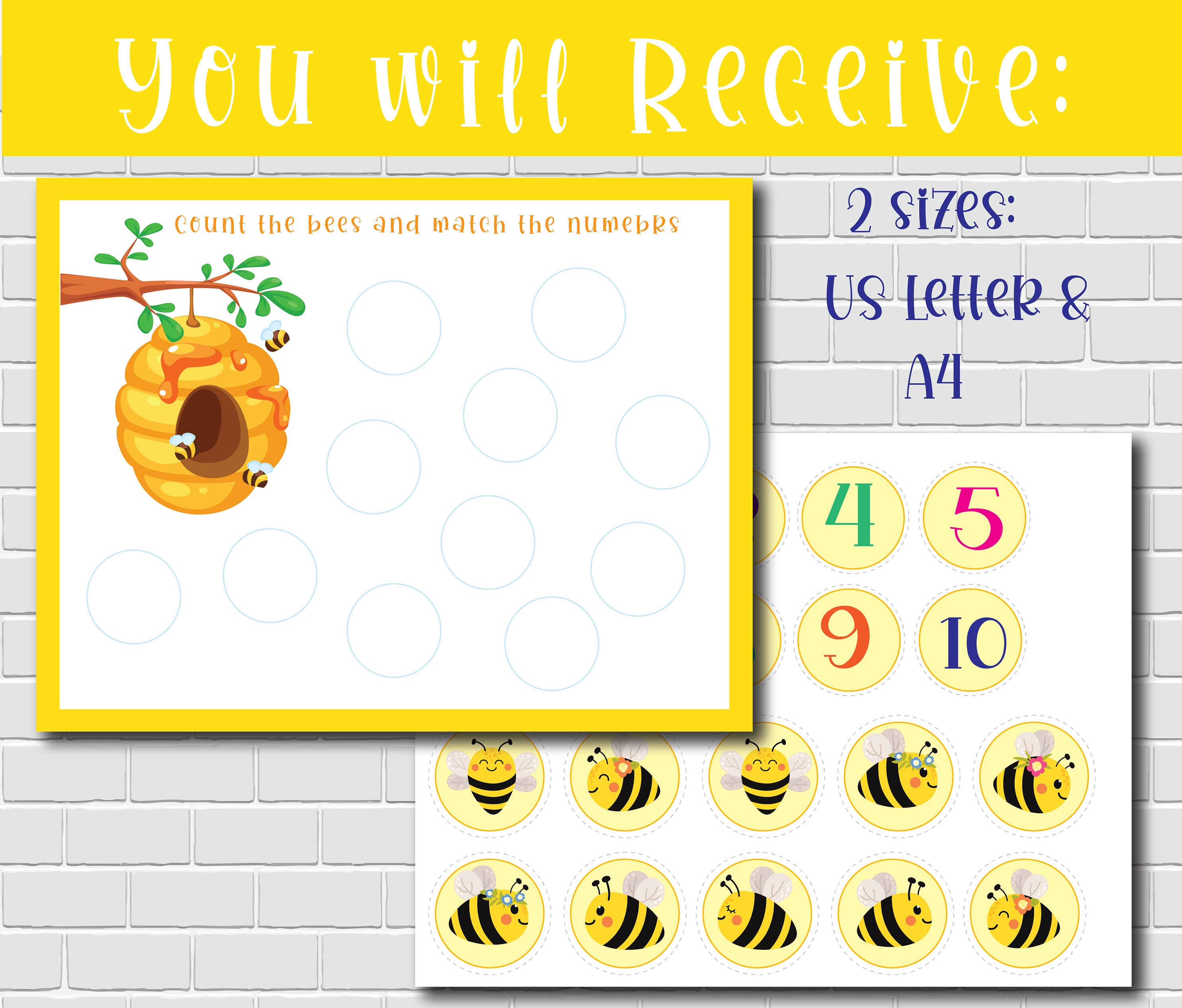 Bee Counting Printable Activity for Toddler Busy Book Preschool Math ...