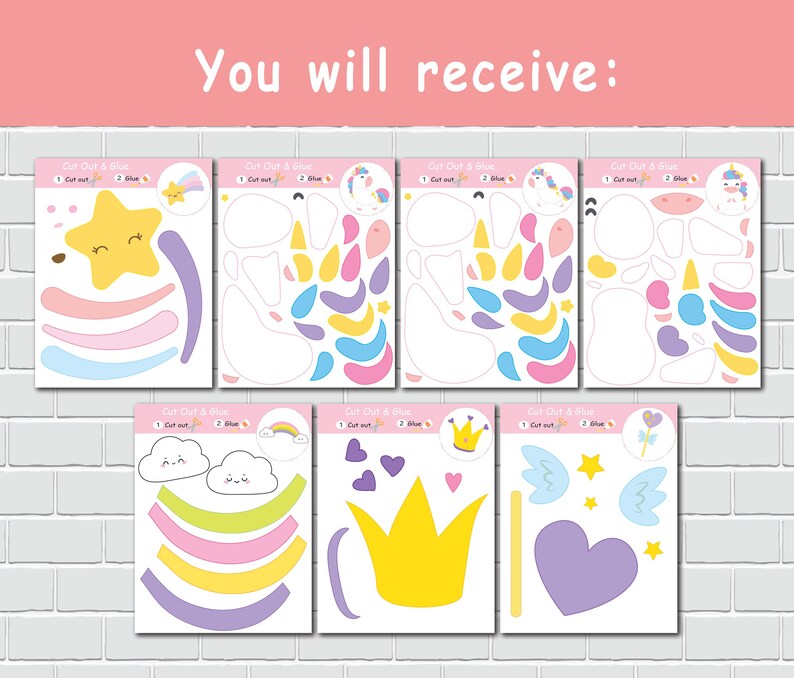 Unicorns Cut Out and Glue Activity for Kids. Preschool Cutting Practice ...