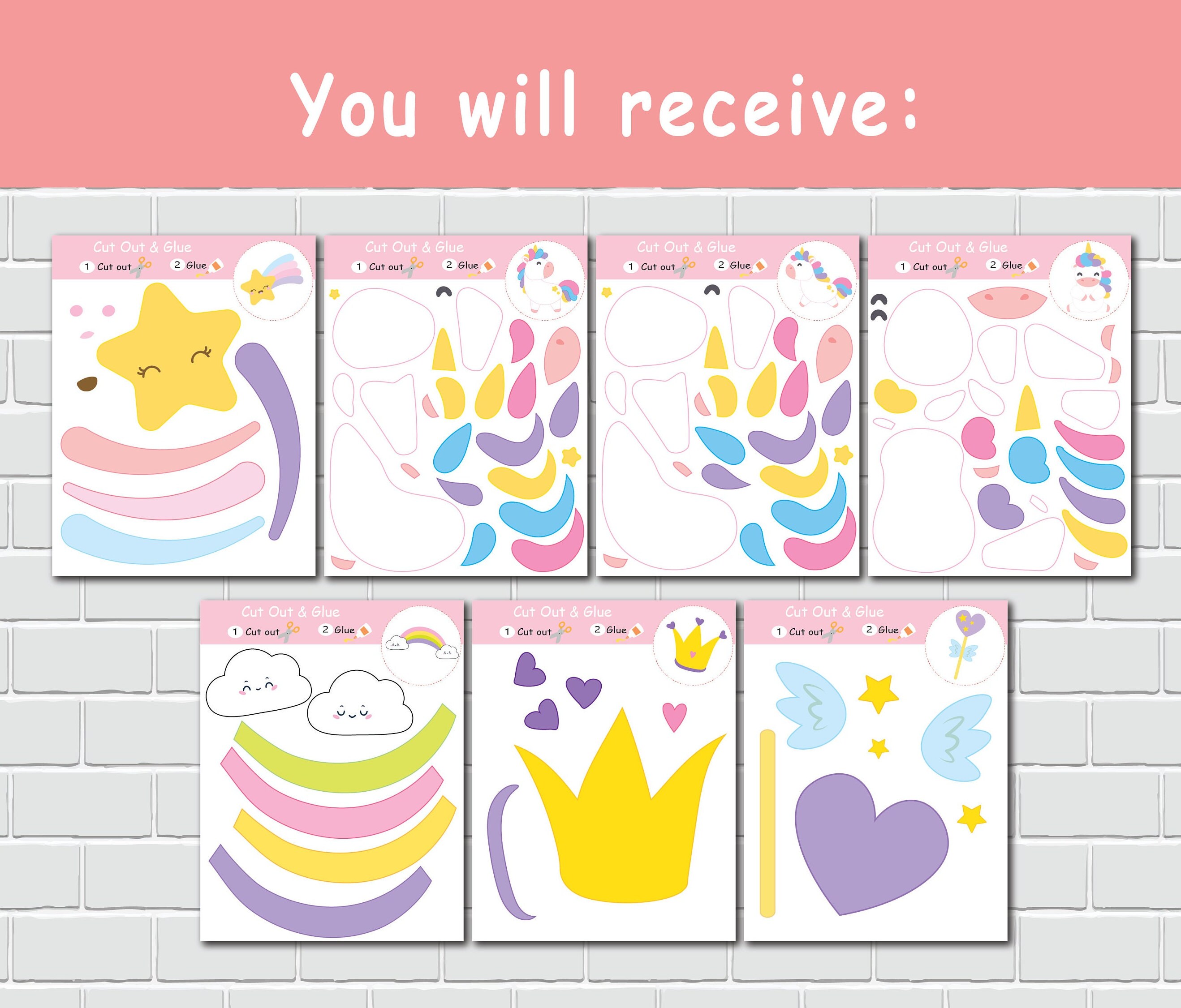 Unicorns Cut Out and Glue Activity for Kids. Preschool Cutting Practice ...