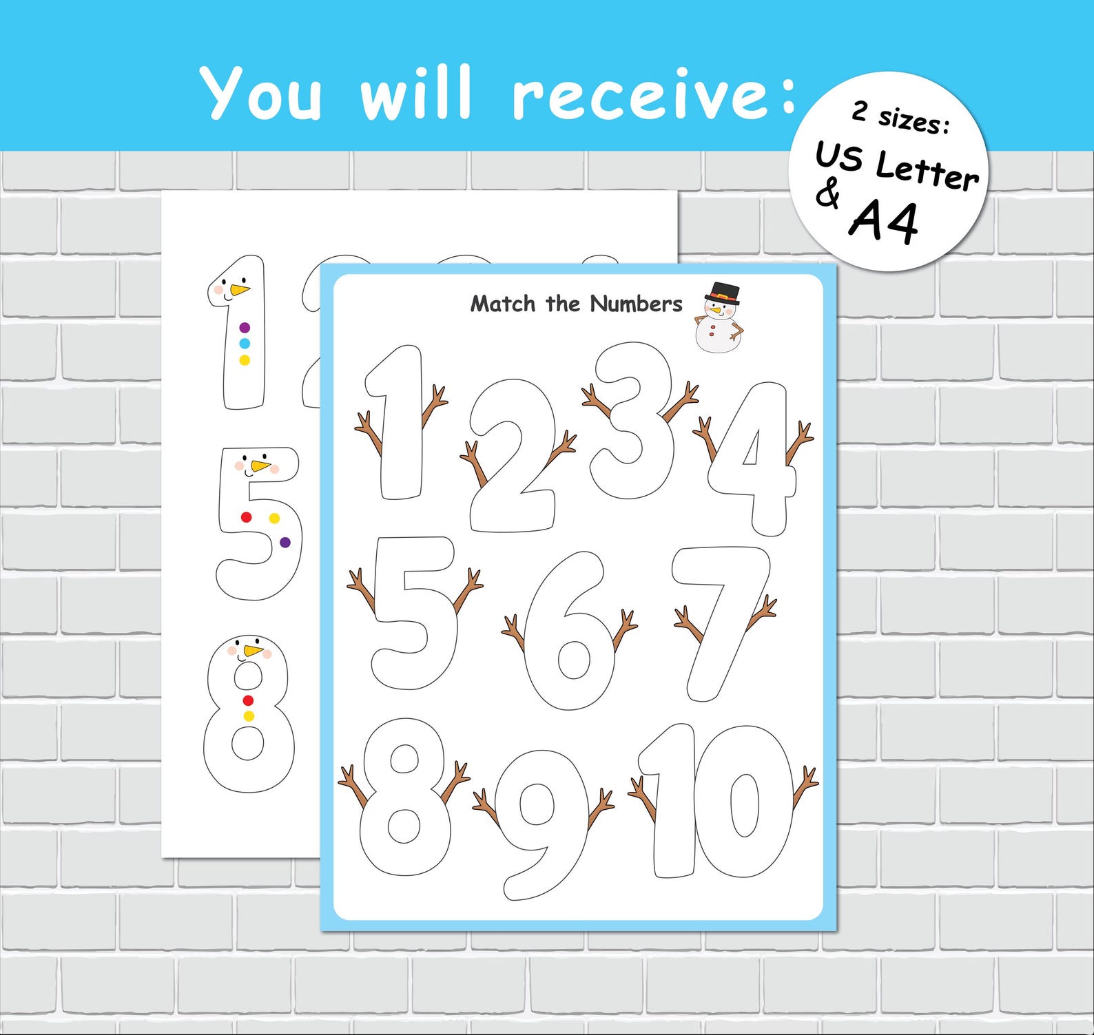 Snowman Numbers Matching Activity, Winter Busy Book Page, Toddler ...