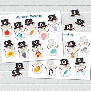Snowman Letter Matching Activity for Kids, Alphabet File Folder Game ...