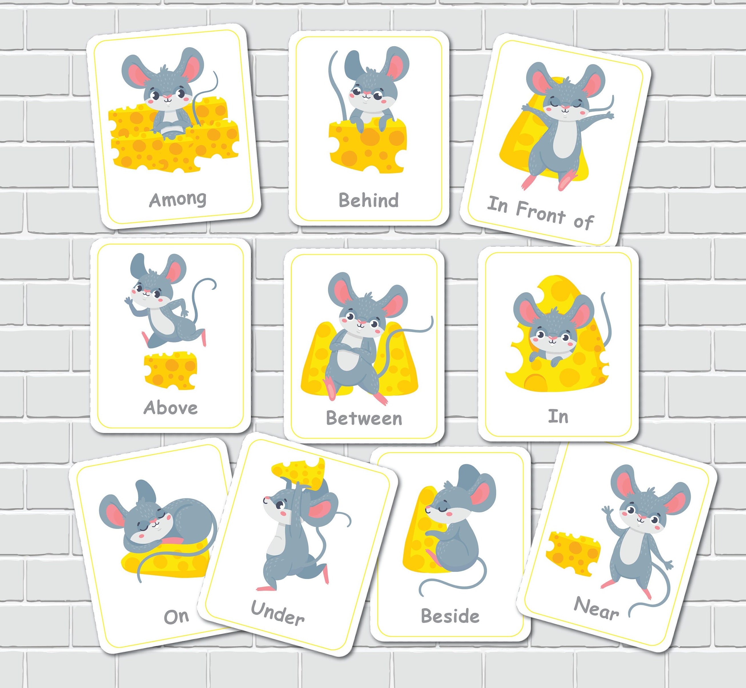 Prepositions Flashcards English Positional Words Printable - Etsy Canada