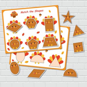 Turkey Shape Matching Activity, 2D Shapes, Thanksgiving Busy Book Page ...