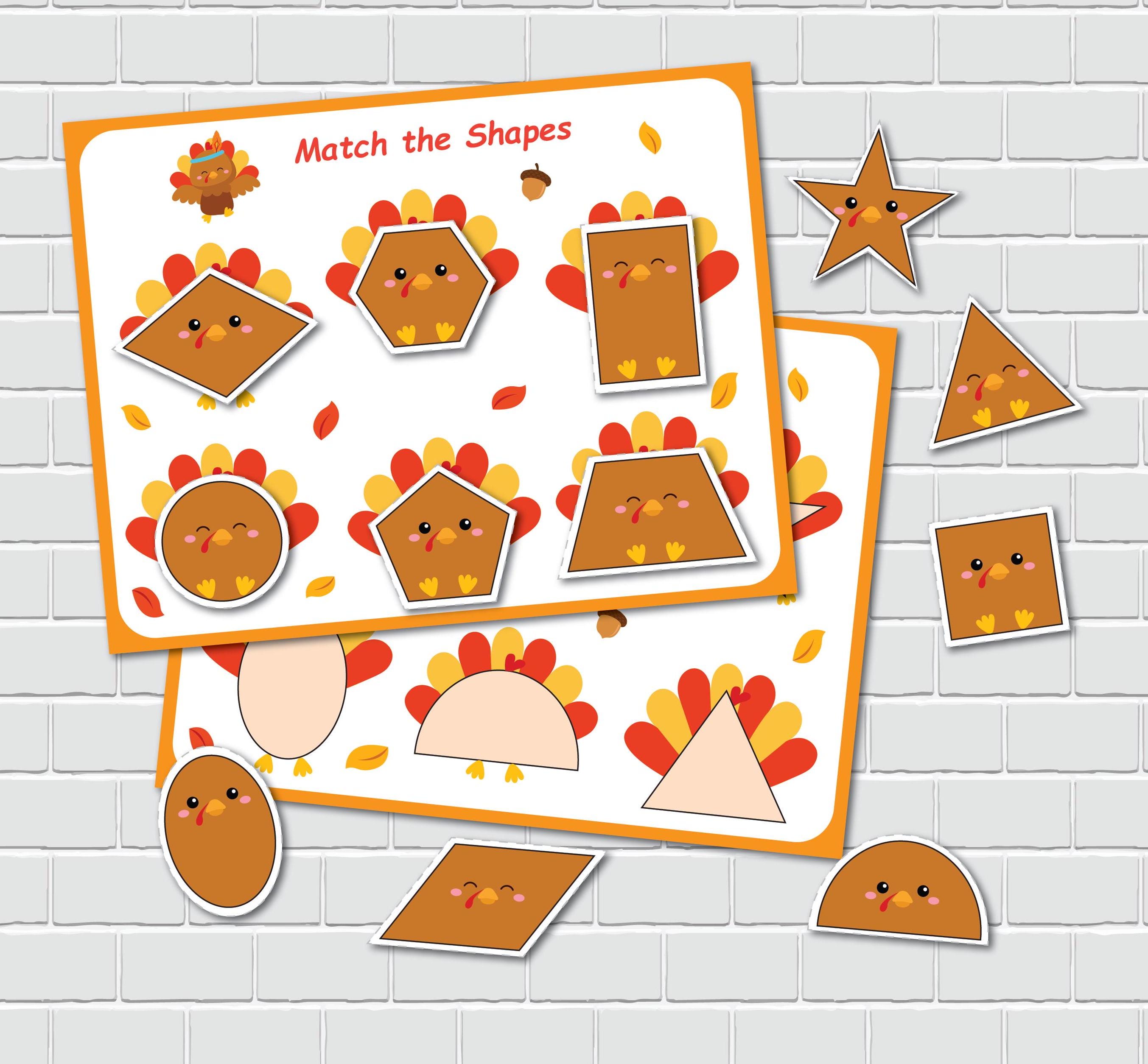 Turkey Shape Matching Activity, 2D Shapes, Thanksgiving Busy Book Page ...