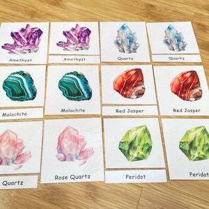Gemstones Three Part Cards, Minerals and Crystals Montessori Flashcards ...