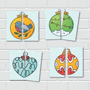 Christmas Ornaments Symmetry Cards, Preschool Matching Game, Toddler ...