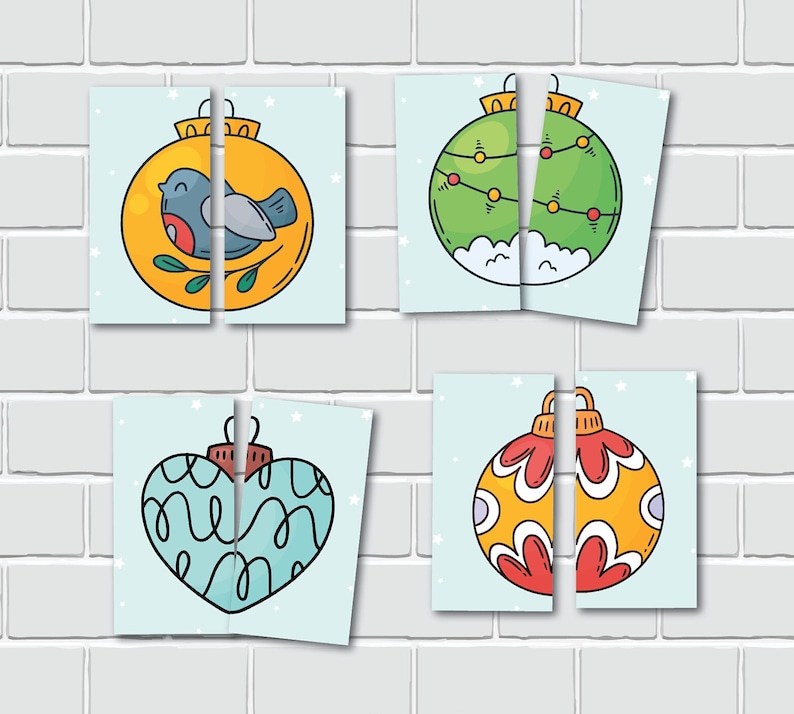 Christmas Ornaments Symmetry Cards, Preschool Matching Game, Toddler ...