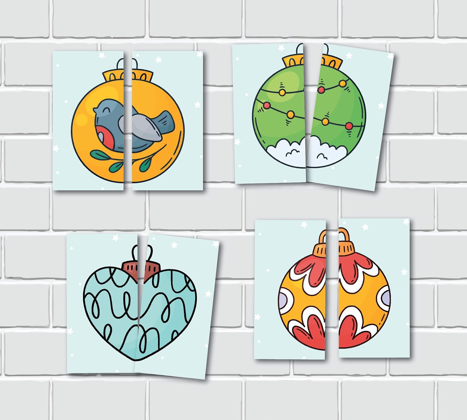 Christmas Ornaments Symmetry Cards, Preschool Matching Game, Toddler ...