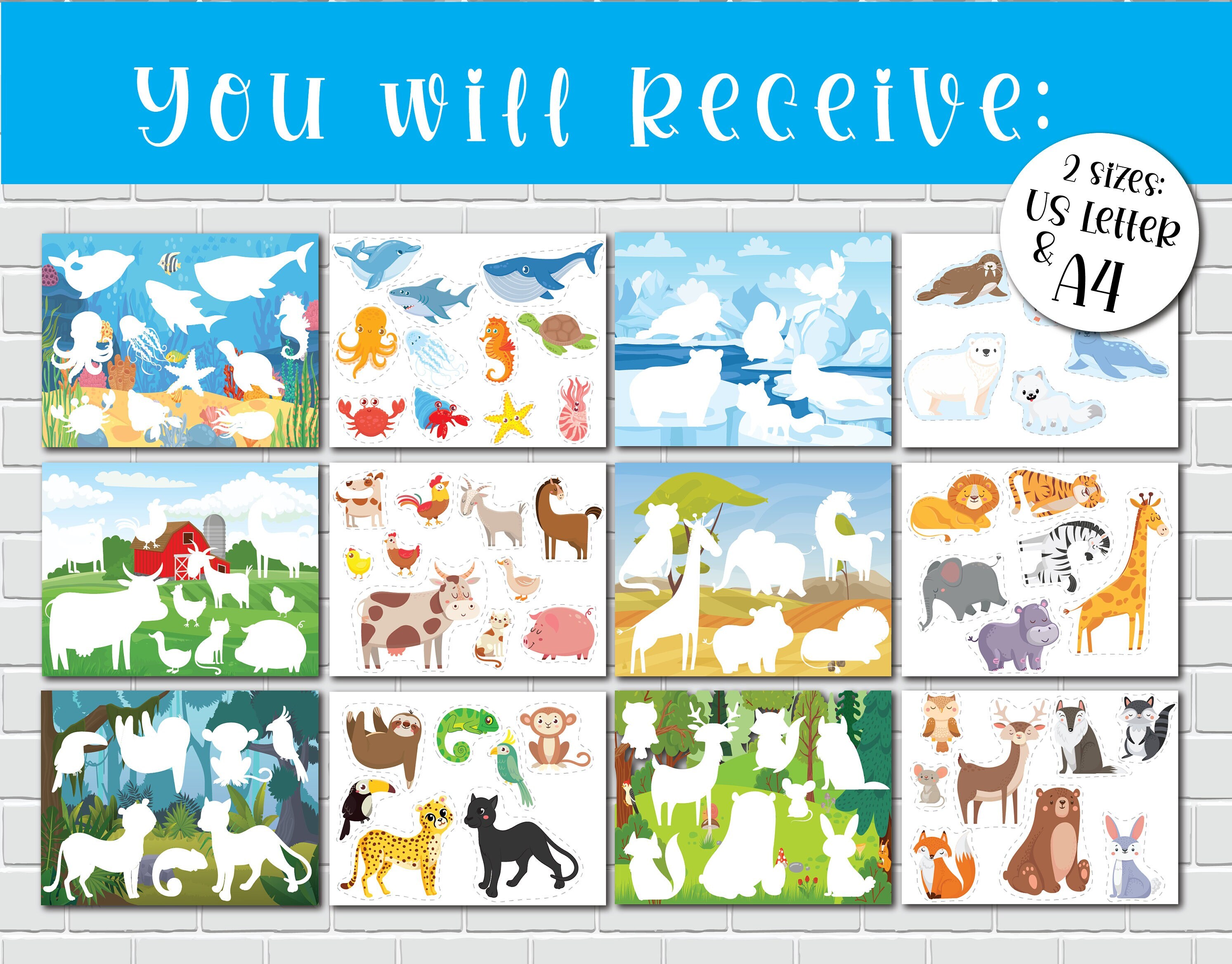 Animals Matching Activity Preschool Worksheets Toddler Busy Book Pages ...