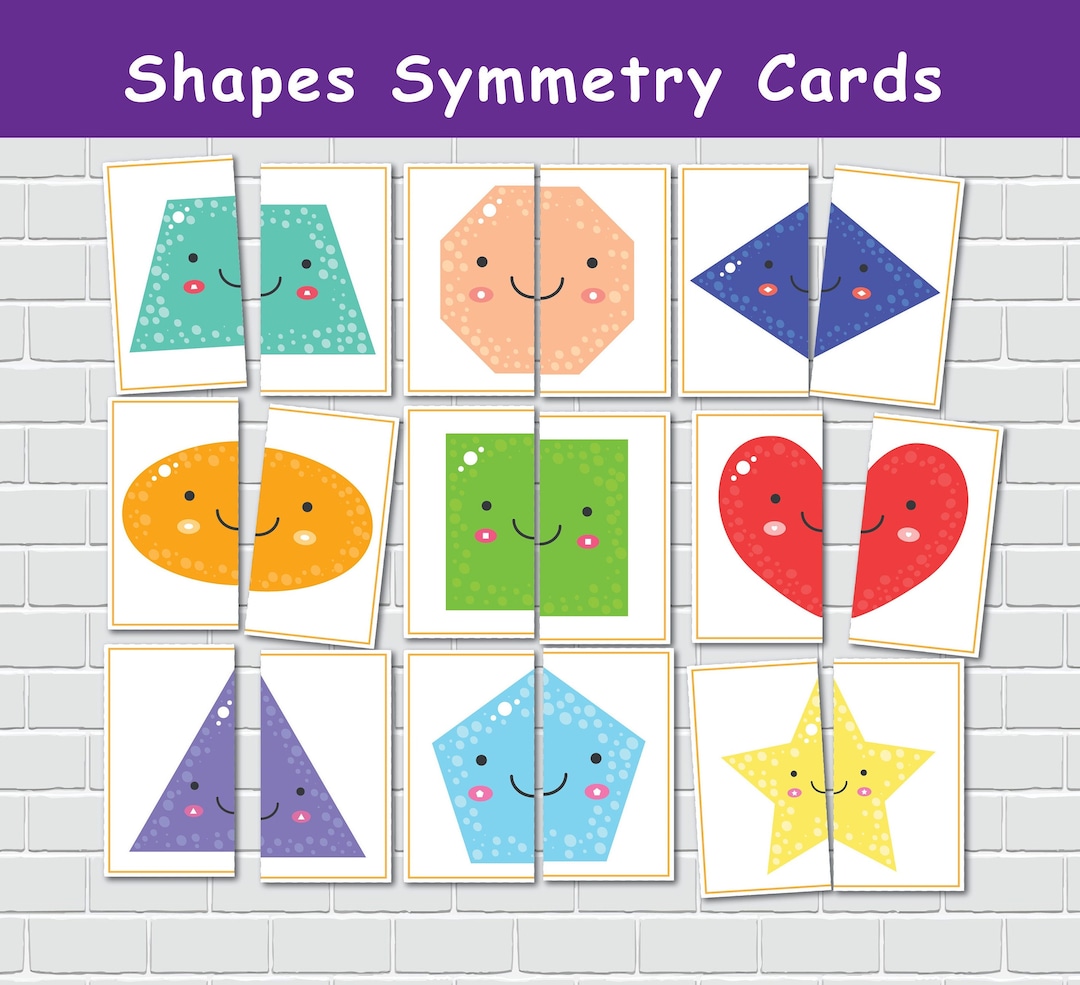 2D Shapes Symmetry Cards, Geometric Shapes Matching Game, Toddler ...