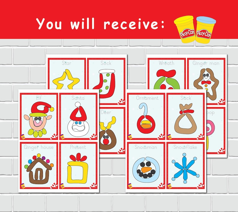 Christmas Play Dough Mats, Printable Play Doh, Visual Cards, Toddler ...