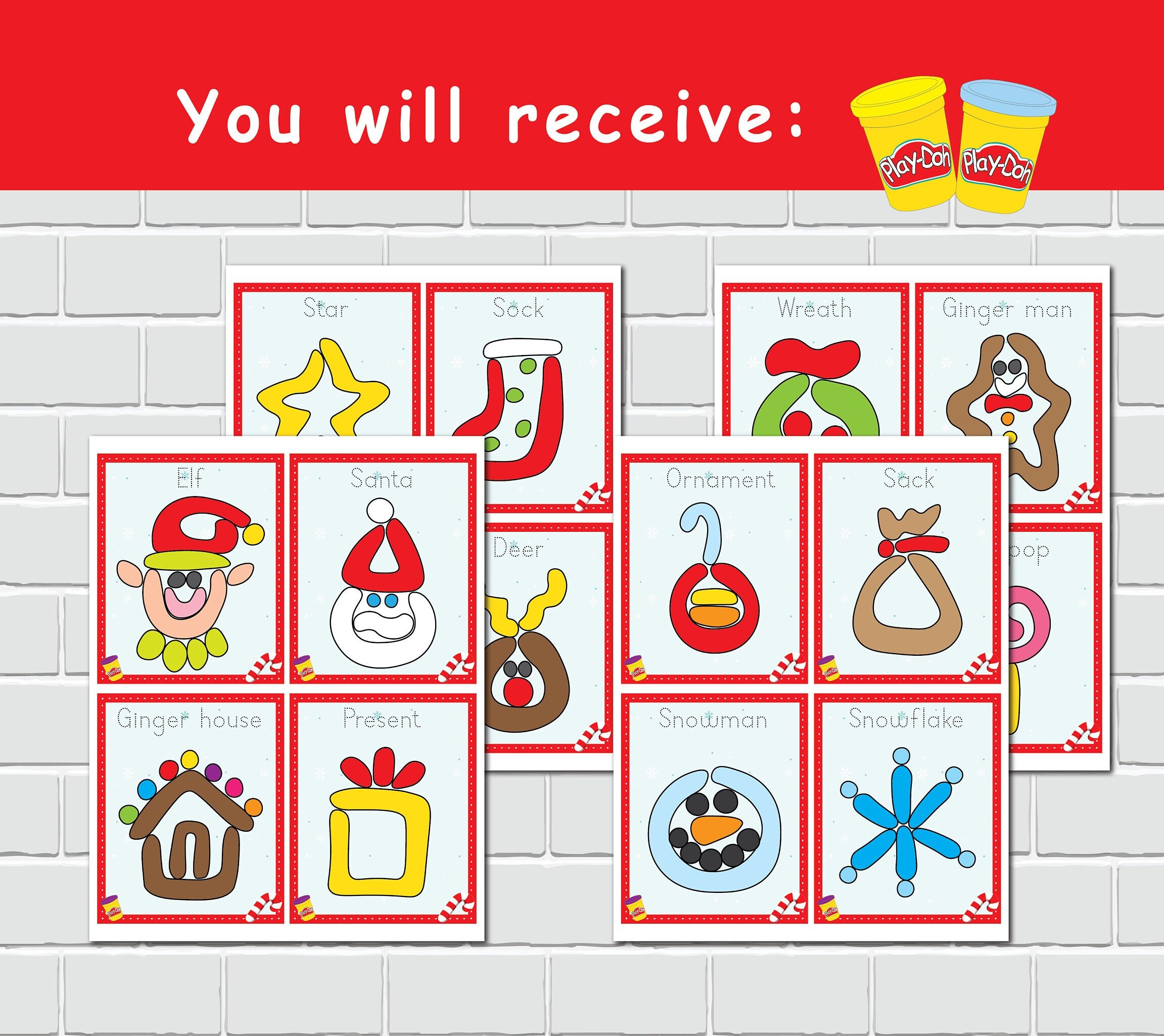 Christmas Play Dough Mats, Printable Play Doh, Visual Cards, Toddler ...