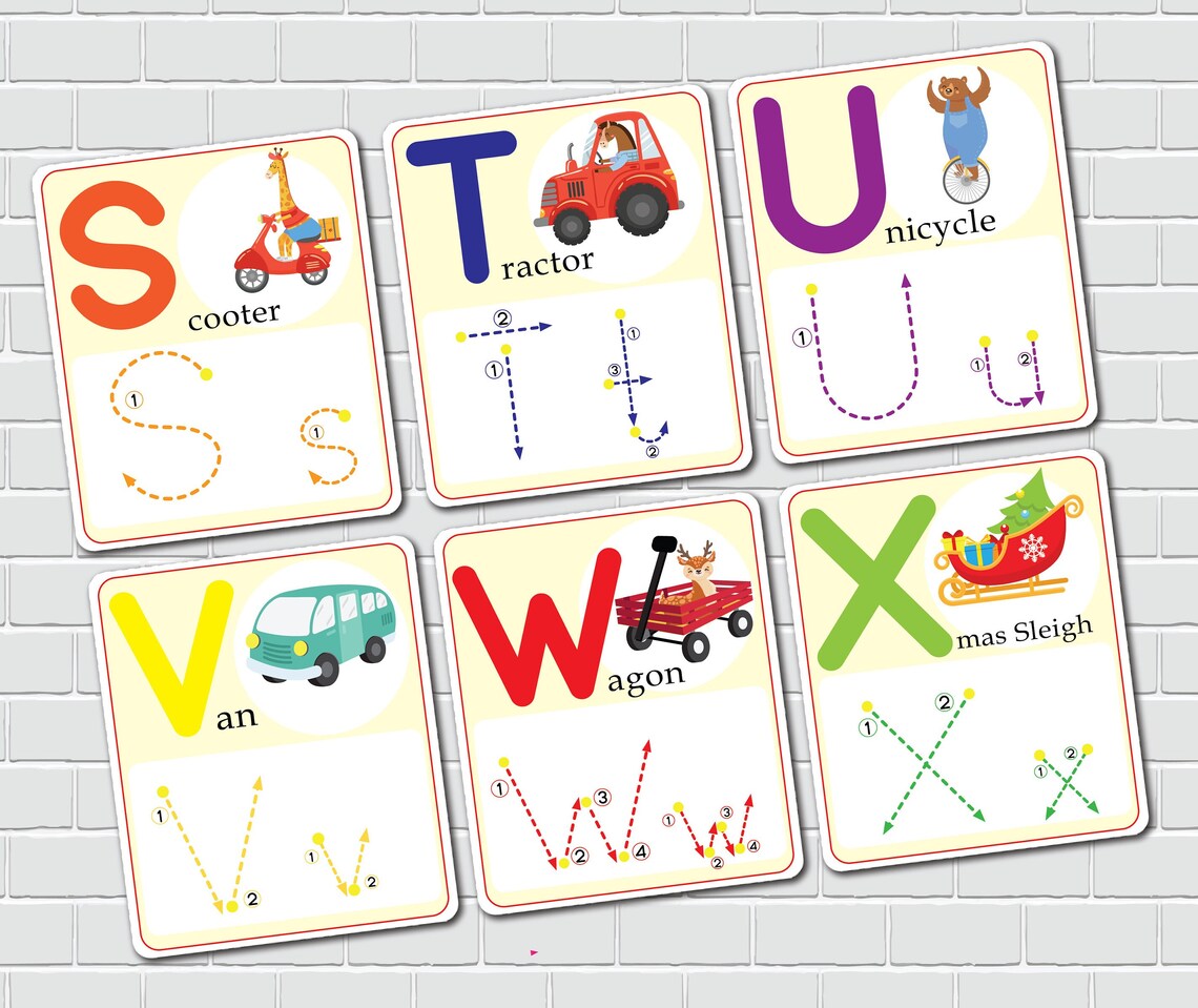 Alphabet Tracing Flashcards, Cars and Trucks Printable Tracing ...