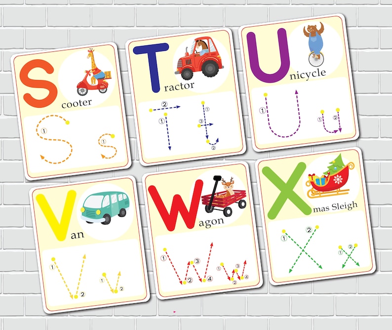 Alphabet Tracing Flashcards Cars and Trucks Printable Tracing - Etsy