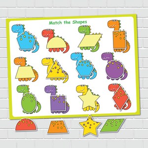 Dinosaur Shape Matching Activity, 2D Shapes, Toddler Busy Book Page ...