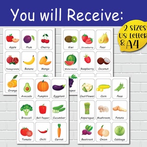 Fruits and Vegetables Flash Cards Toddler Printable Activity Montessori ...