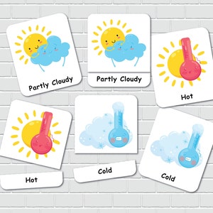 Weather Three Part Flash Cards, Toddler Educational Flashcards ...