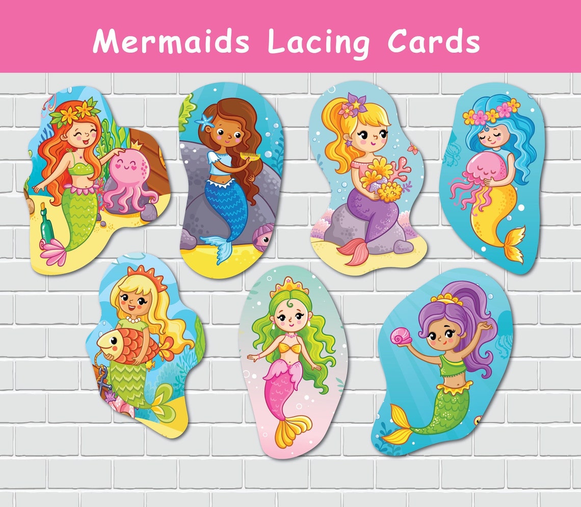 Mermaids Lacing Cards Preschool Fine Motor Skill Activity - Etsy