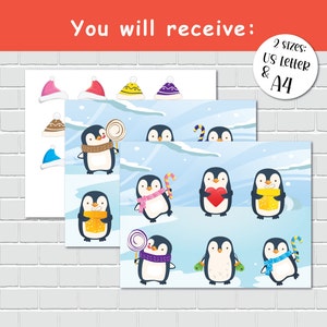 Penguins Color Matching, Winter Busy Book Page, Toddler Printable ...