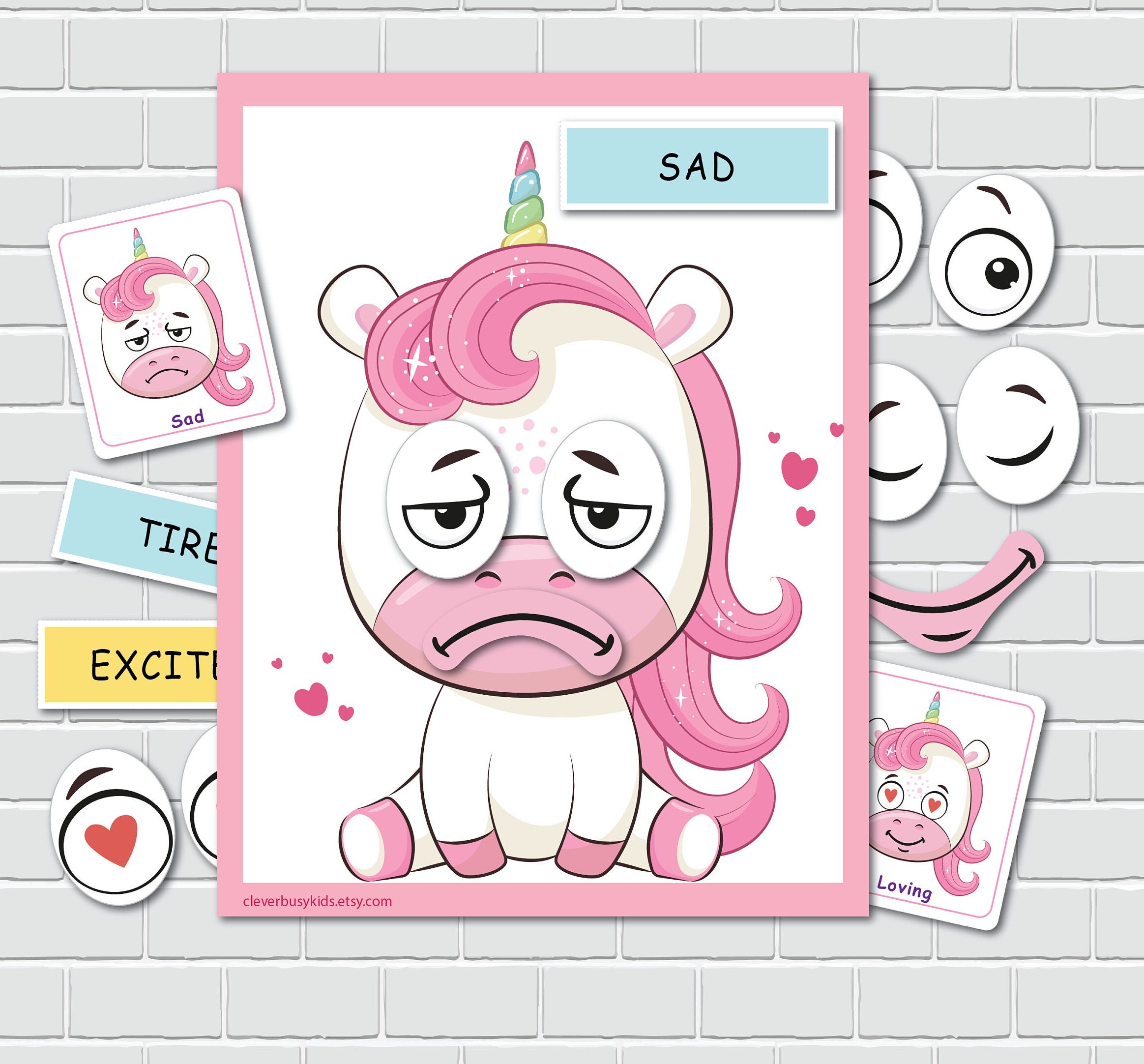 Emotions and Feelings Matching Game, Unicorn Theme Activity for Kids ...