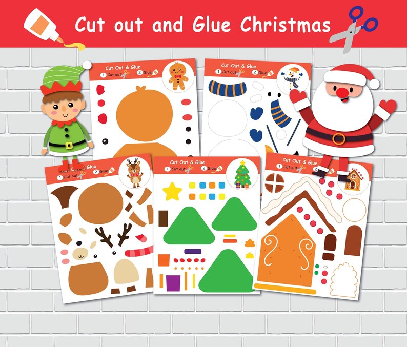 Christmas Cut Out and Glue Activity for Kids. Preschool Cutting ...