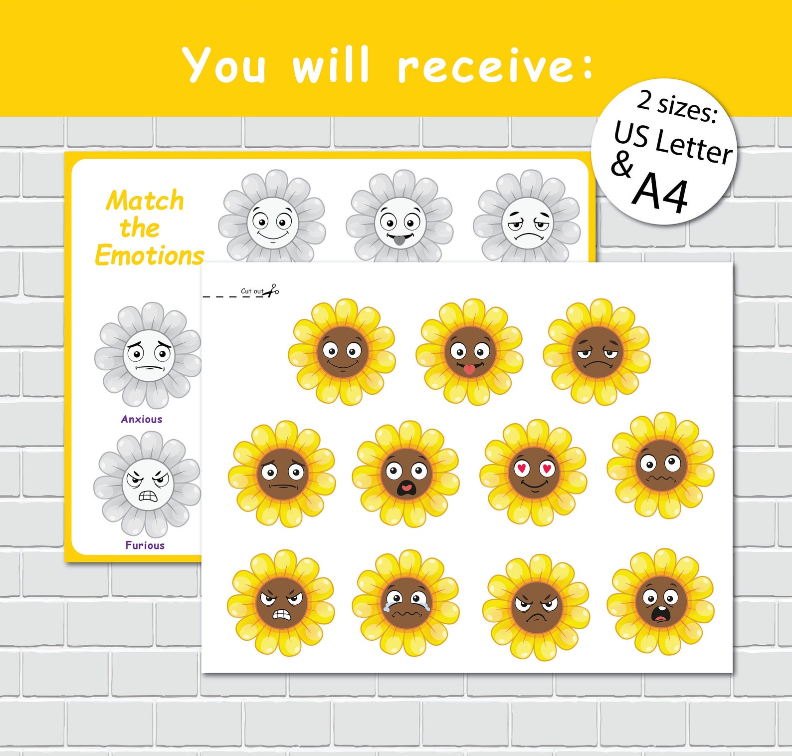 Sunflower Emotions Matching Activity for Kids, Toddler Feelings ...