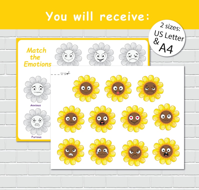 Sunflower Emotions Matching Activity for Kids, Toddler Feelings ...