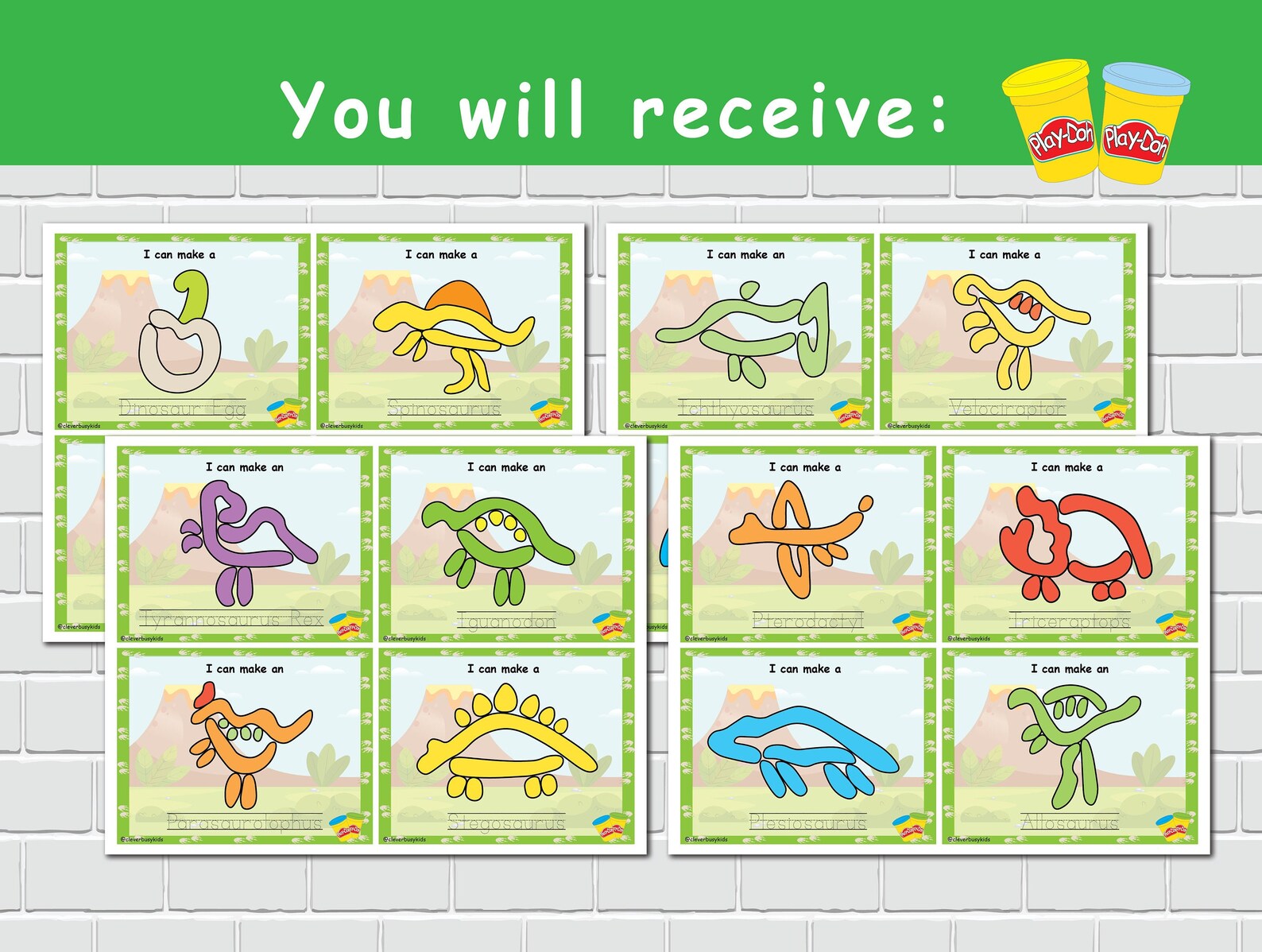 Dinosaurs Play Dough Mats Printable Play Doh Preschool - Etsy