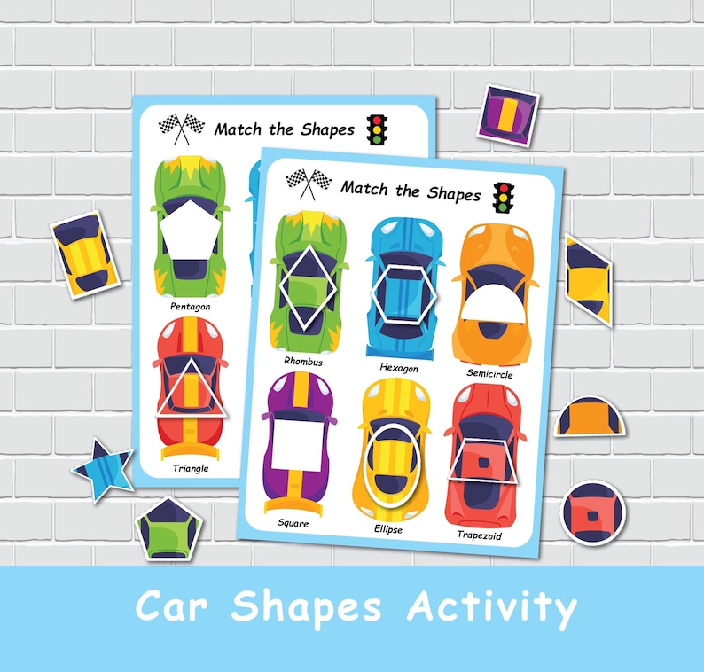 Car Shapes Matching Activity, 2D Shapes, Toddler Learning Binder ...