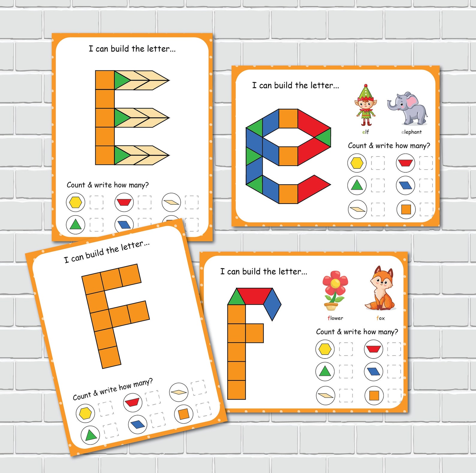 Alphabet Pattern Blocks Activity, STEM Challenge Cards for Preschool ...
