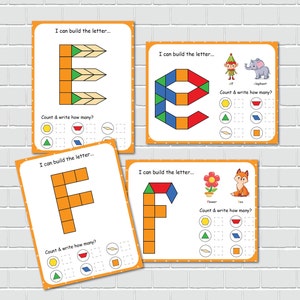 Alphabet Pattern Blocks Activity, STEM Challenge Cards for Preschool ...