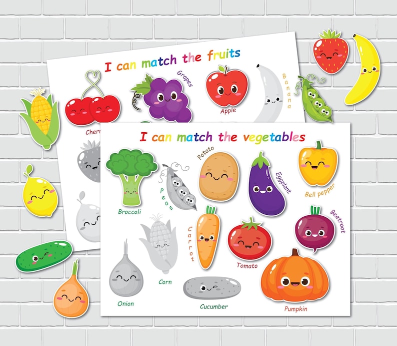 Fruits and Vegetables Matching Game, Printable Toddler Activity - Etsy