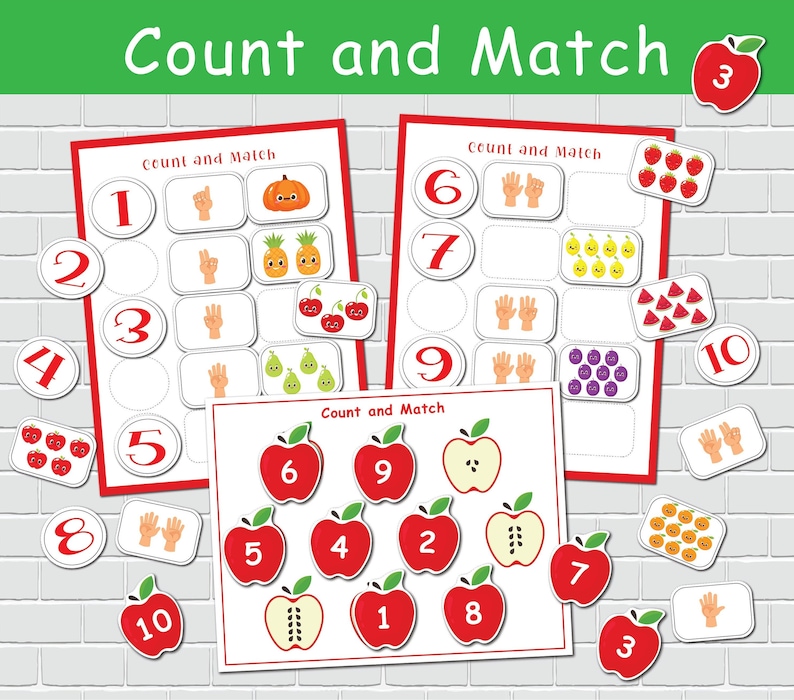 Toddler Busy Book Page Count and Match Preschool Worksheets - Etsy