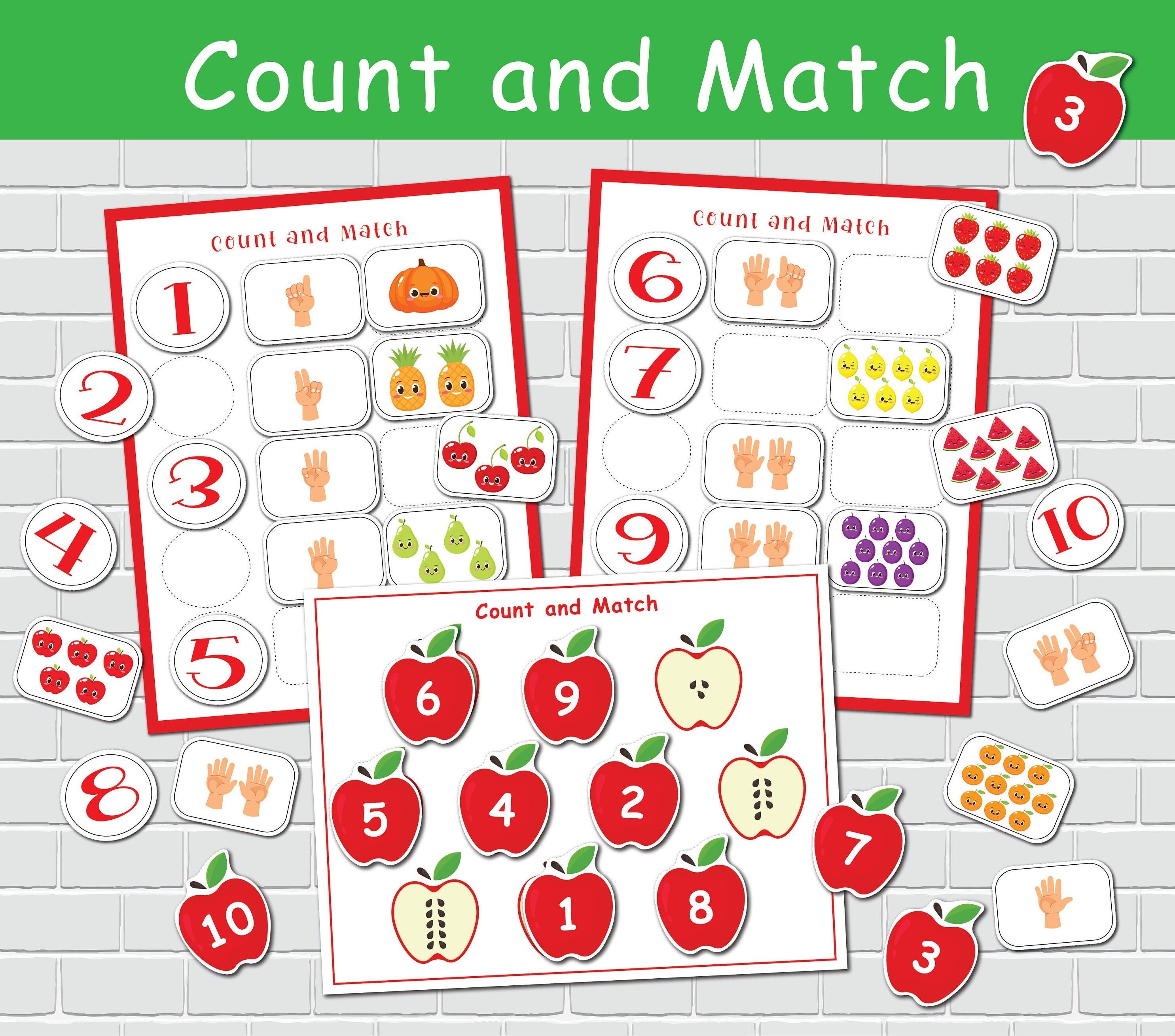 Toddler Busy Book Page Count and Match Preschool Worksheets Math ...