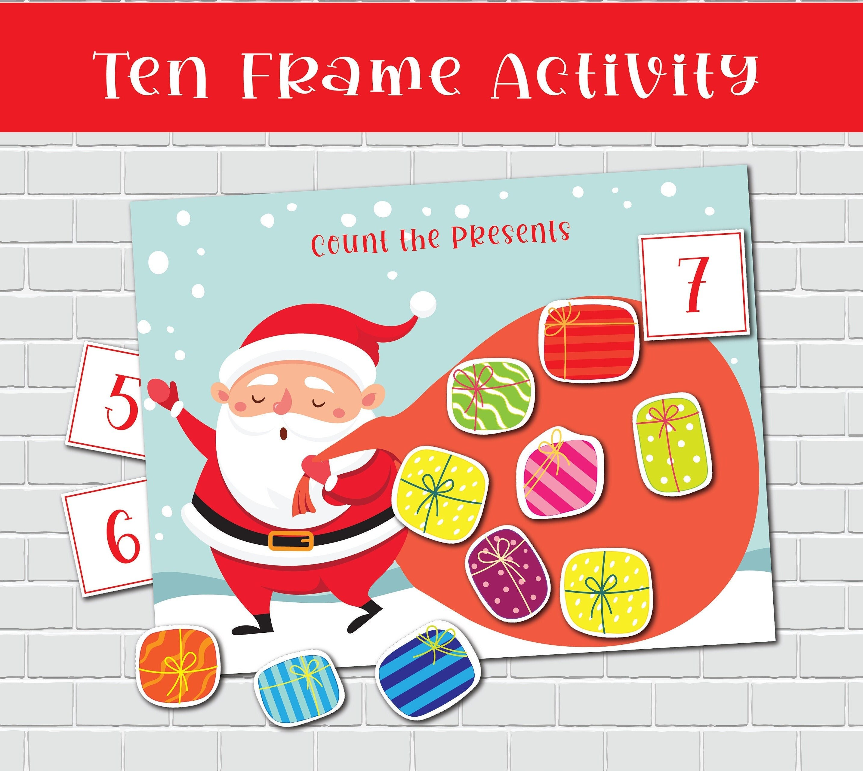 Christmas Counting Activity. Toddler Ten Frame. Montessori Material ...
