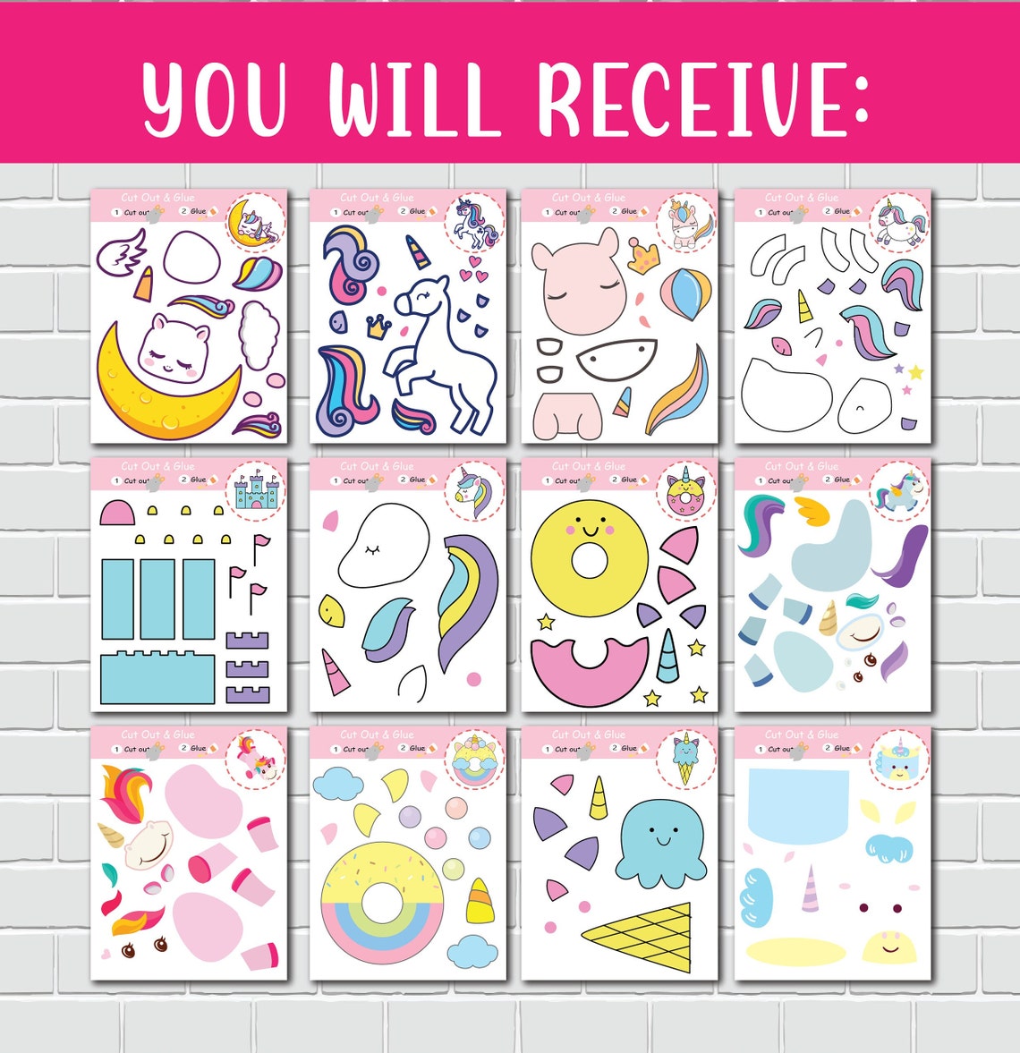 Unicorns Cut Out and Glue Craft for Kids. Scissors Skills Activity for ...