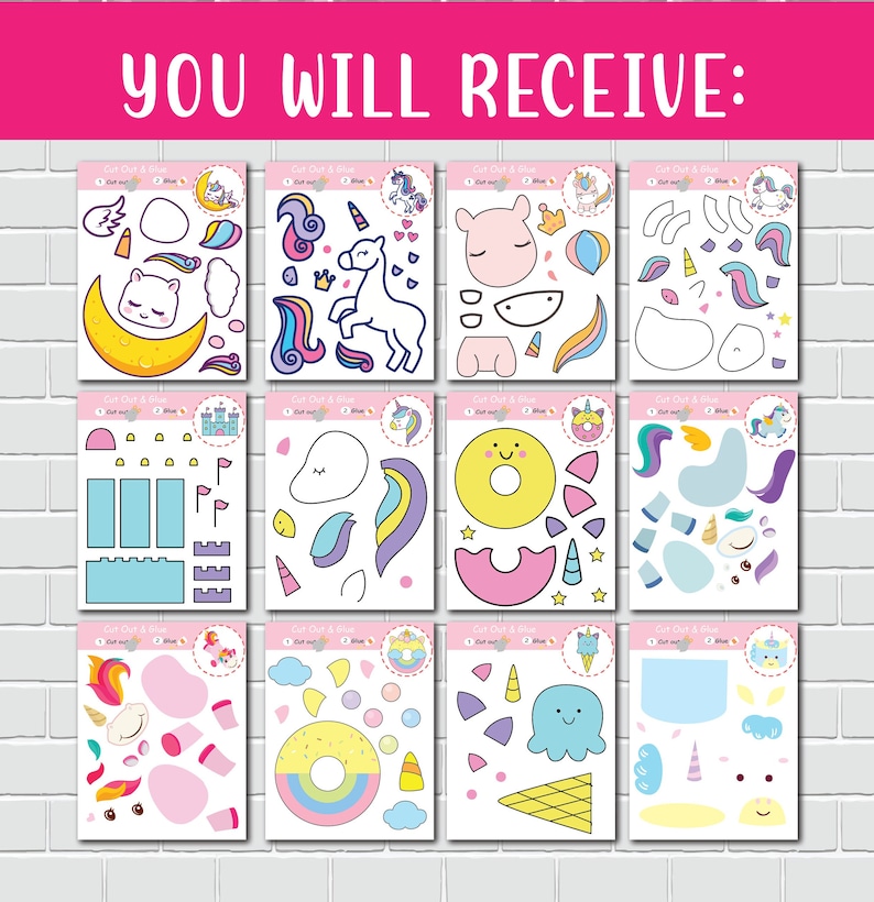 Unicorns Cut Out and Glue Craft for Kids. Scissors Skills Activity for ...