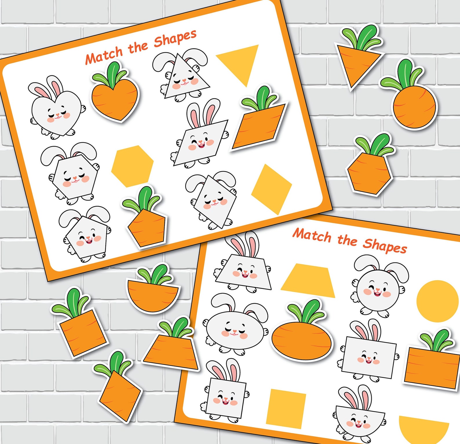 Bunny Shapes Sort and Match Activity, 2D Shapes, Spring Busy Book, File ...