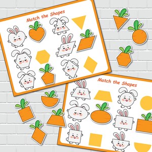 Bunny Shapes Sort and Match Activity, 2D Shapes, Spring Busy Book, File ...
